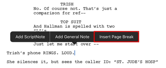 How can I insert a page break in the Final Draft Mobile App for the ...