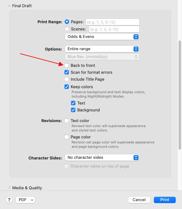 Can Final Draft print back to front? – Final Draft