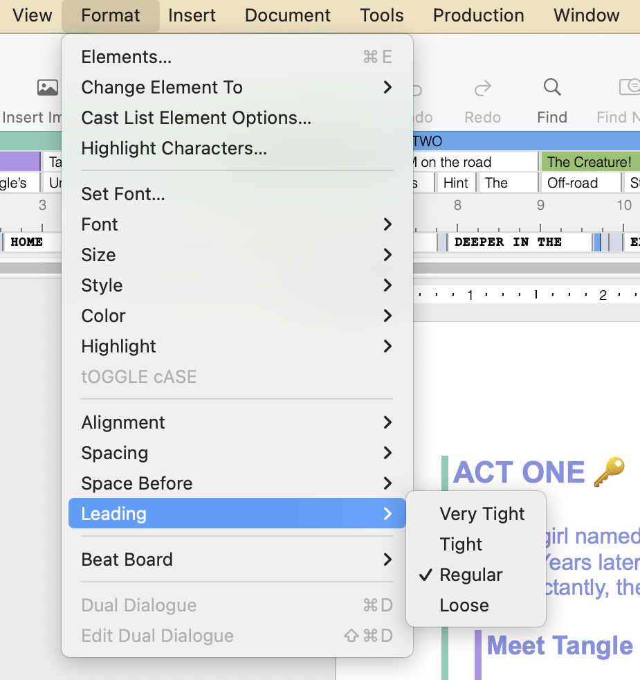 How can I change the Leading or line spacing of lines in my script ...