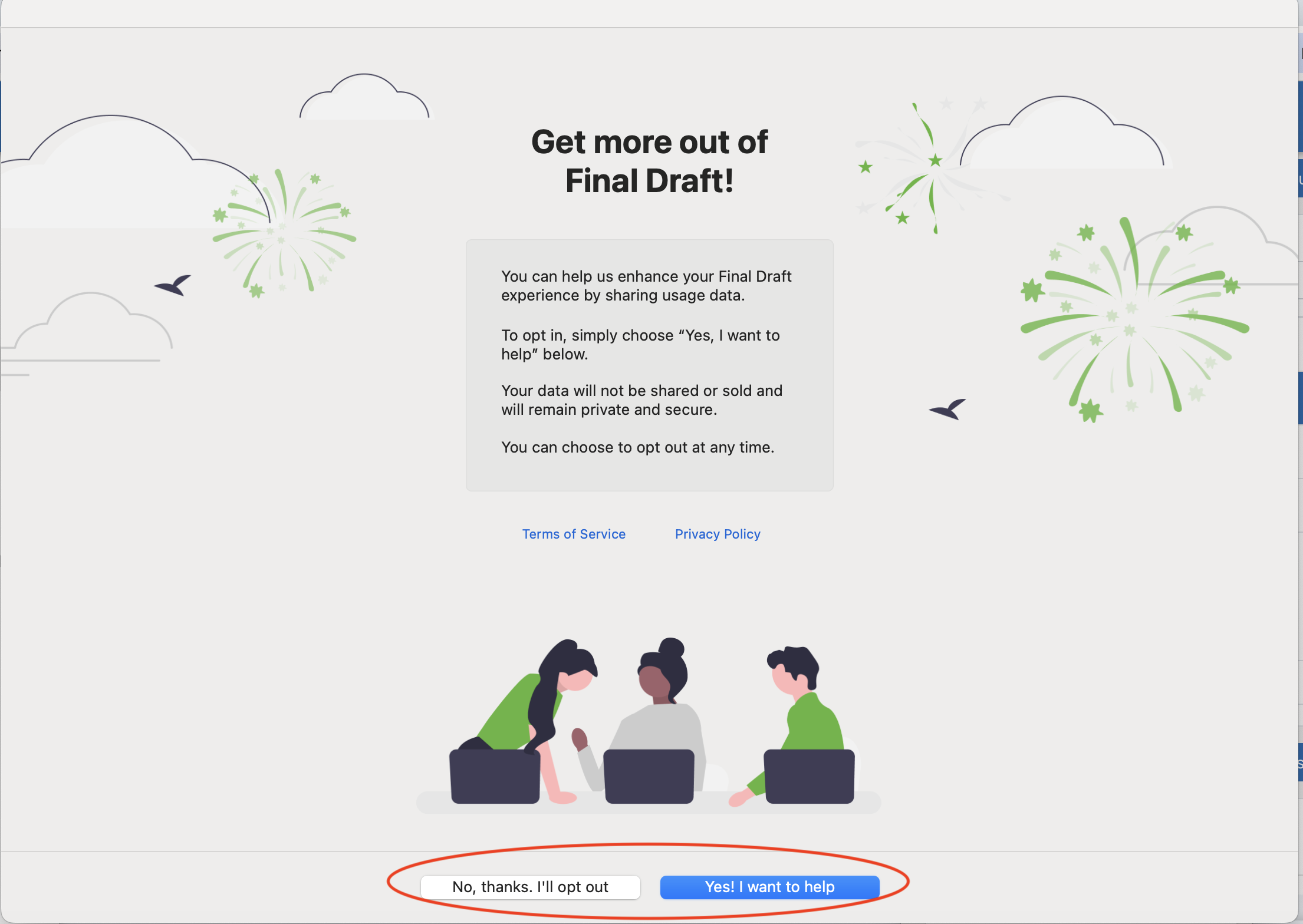 I've opened Final Draft 13, but I can't get off the page that says "Get More Out Of Final Draft ...